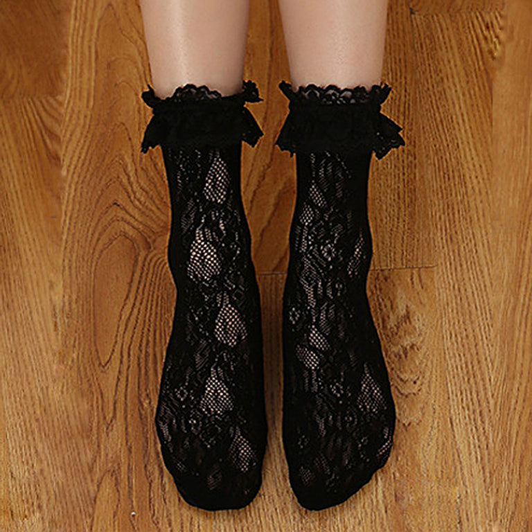 BLACK FRILLED FOOTSOCKS [RTS] – Gothic Footwear Australia